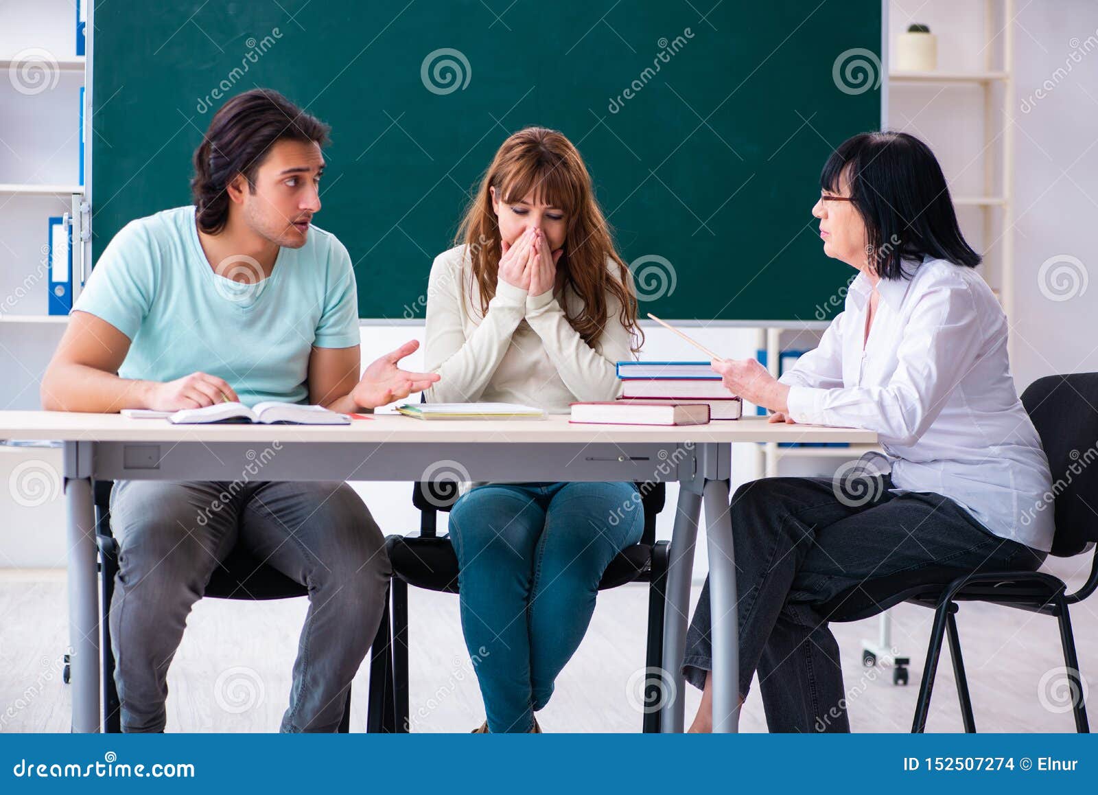 Old Teacher and Students in the Classroom Stock Photo - Image of class ...