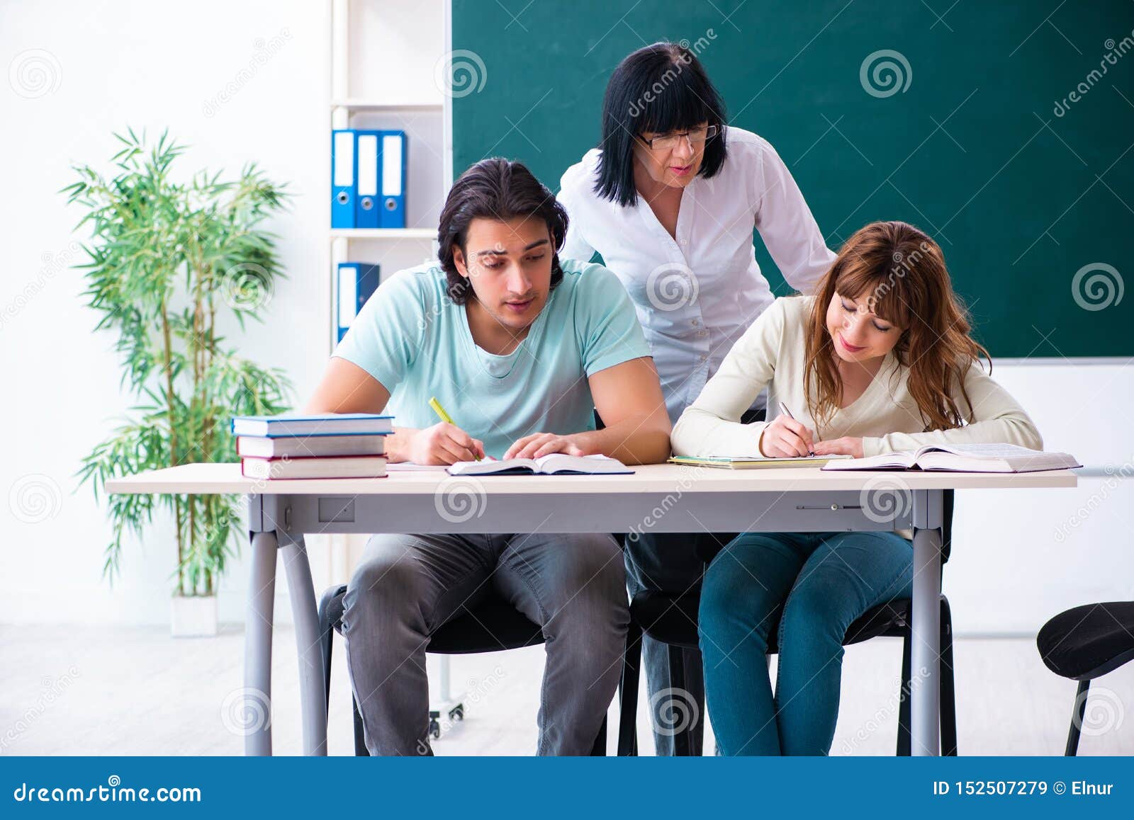 Old Teacher and Students in the Classroom Stock Image - Image of class ...
