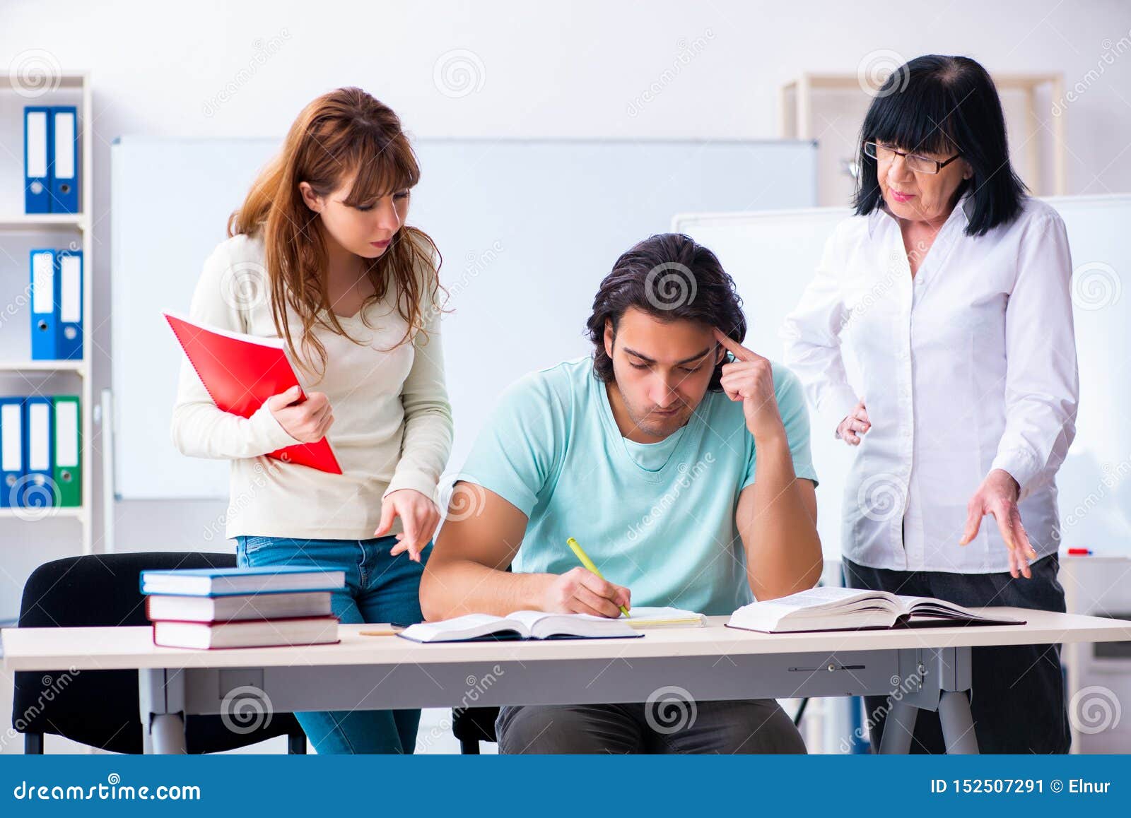 Old Teacher and Students in the Classroom Stock Image - Image of ...