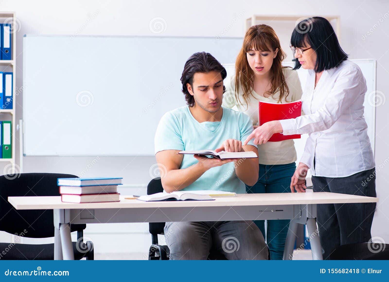 Old Teacher and Students in the Classroom Stock Photo - Image of ...