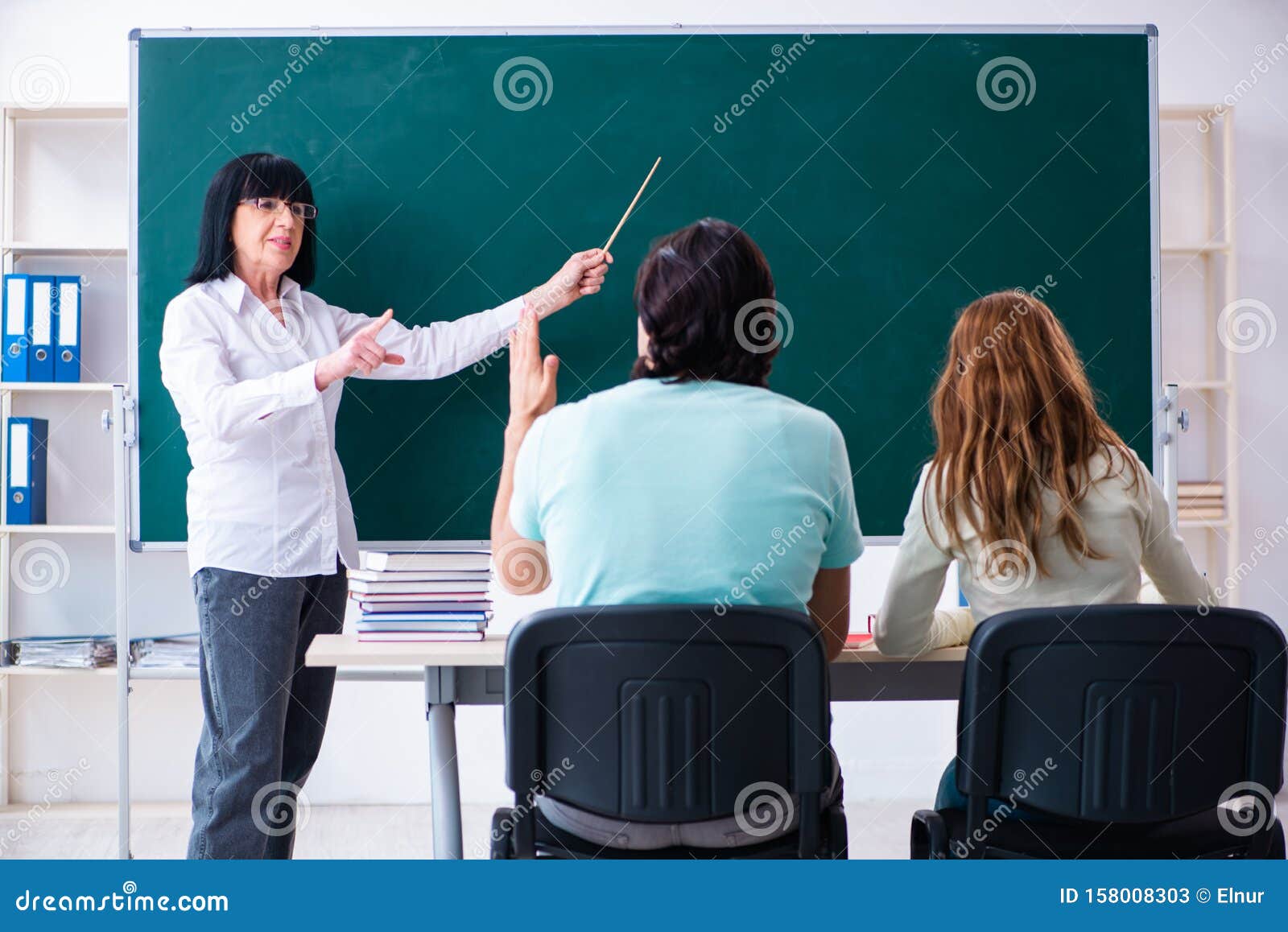 Old Teacher and Students in the Classroom Stock Image - Image of high ...