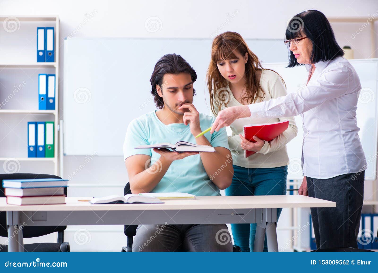 Old Teacher and Students in the Classroom Stock Photo - Image of class ...