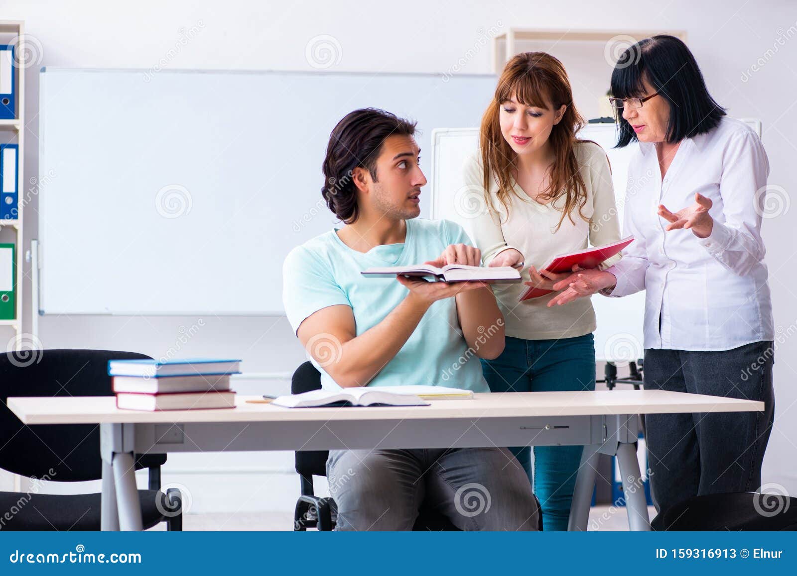 Old Teacher and Students in the Classroom Stock Image - Image of ...