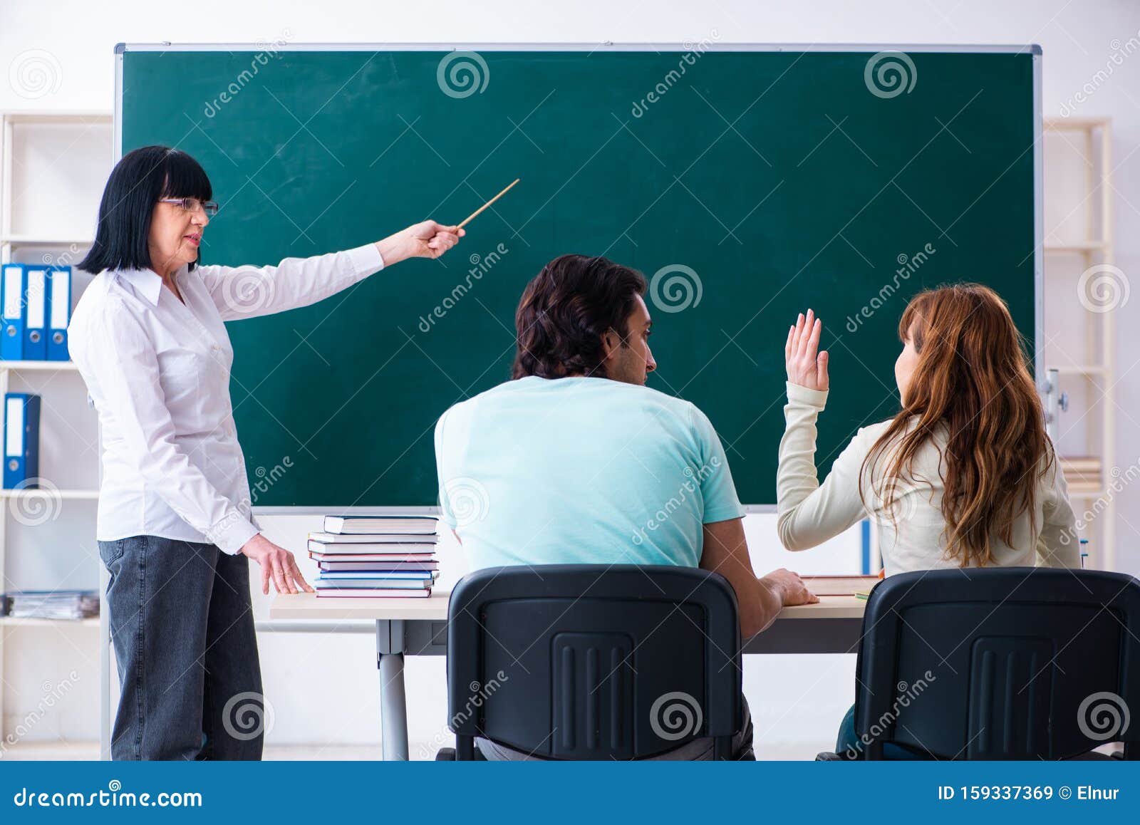 Old Teacher and Students in the Classroom Stock Image - Image of high ...