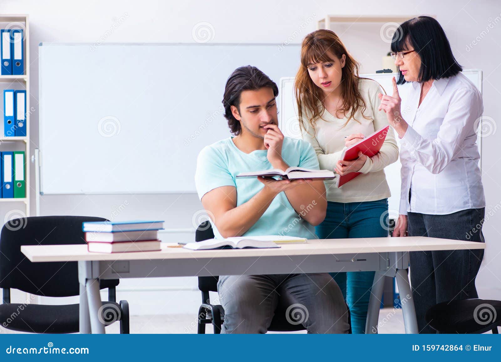 Old Teacher and Students in the Classroom Stock Photo - Image of ...