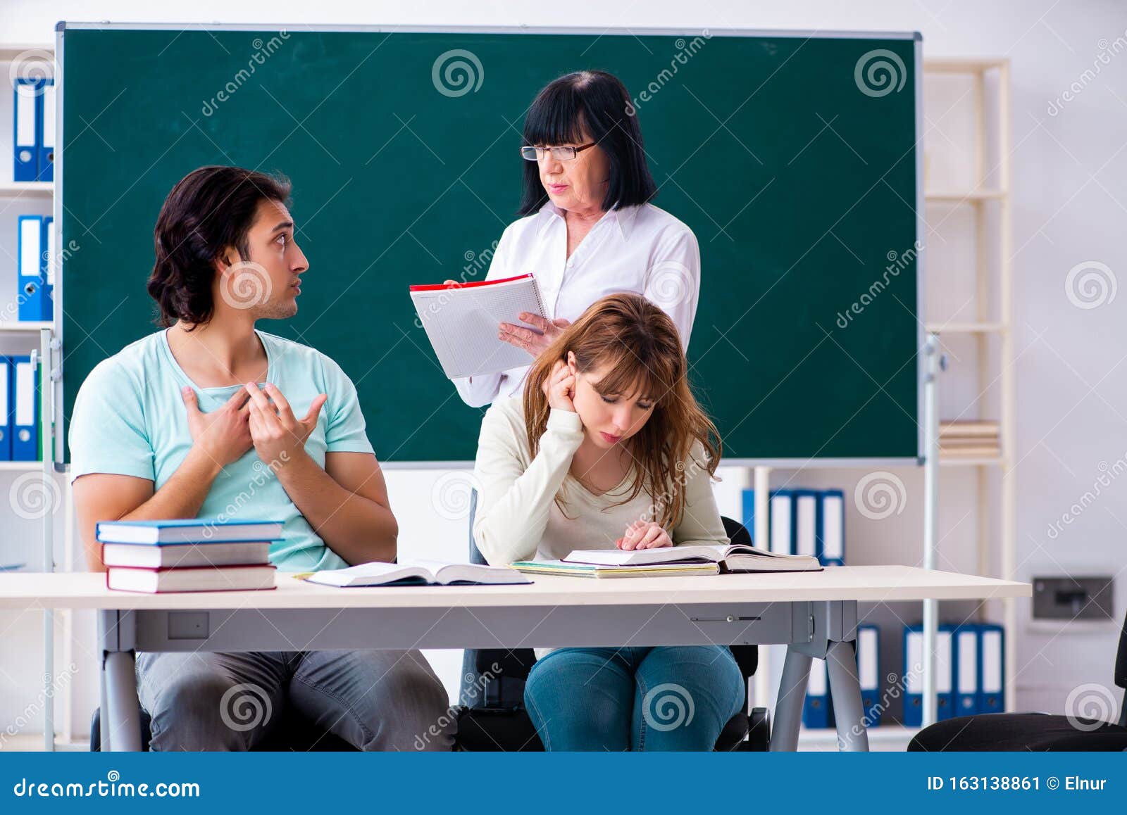 Old Teacher and Students in the Classroom Stock Image - Image of class ...