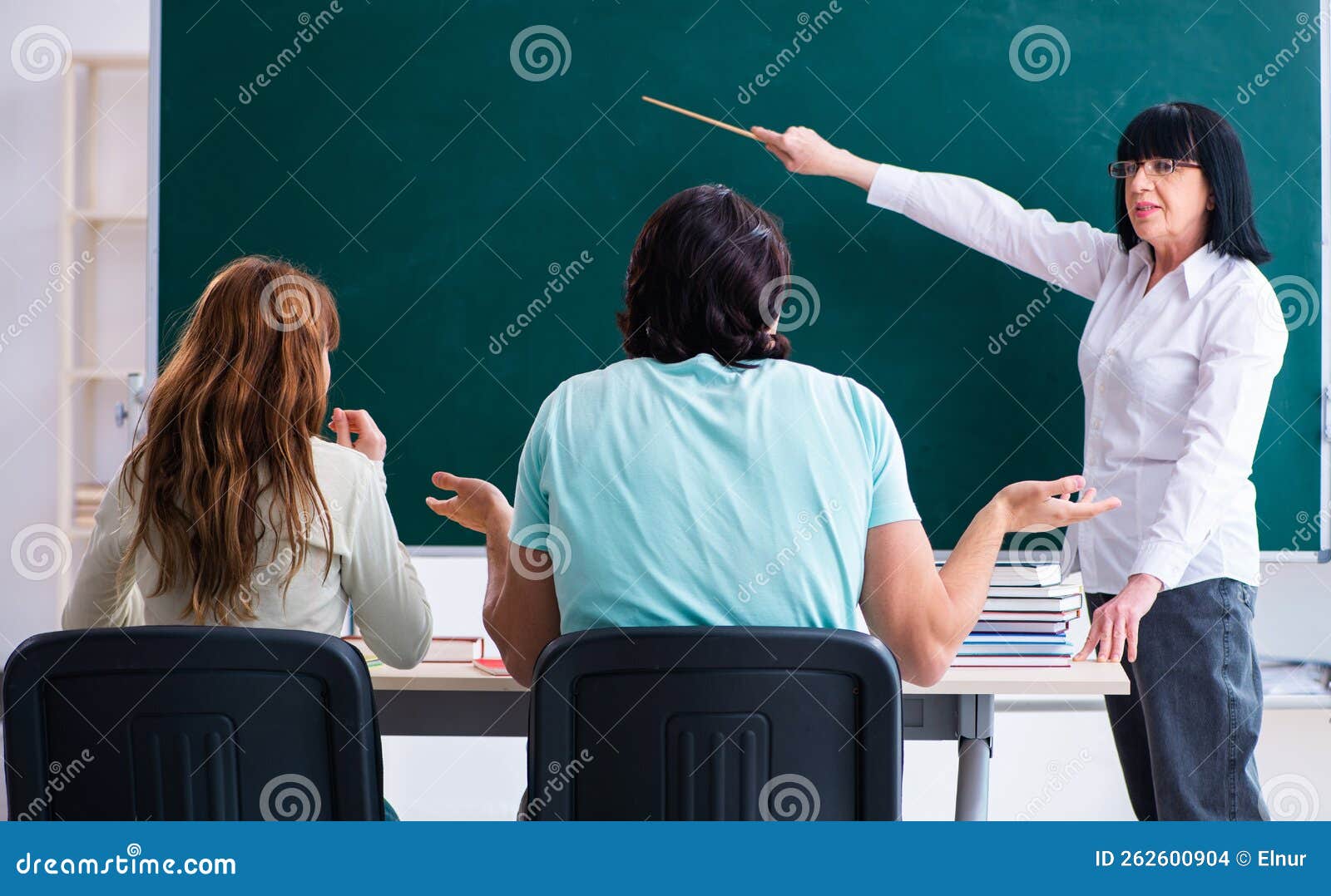 Old Teacher and Students in the Classroom Stock Photo - Image of school ...
