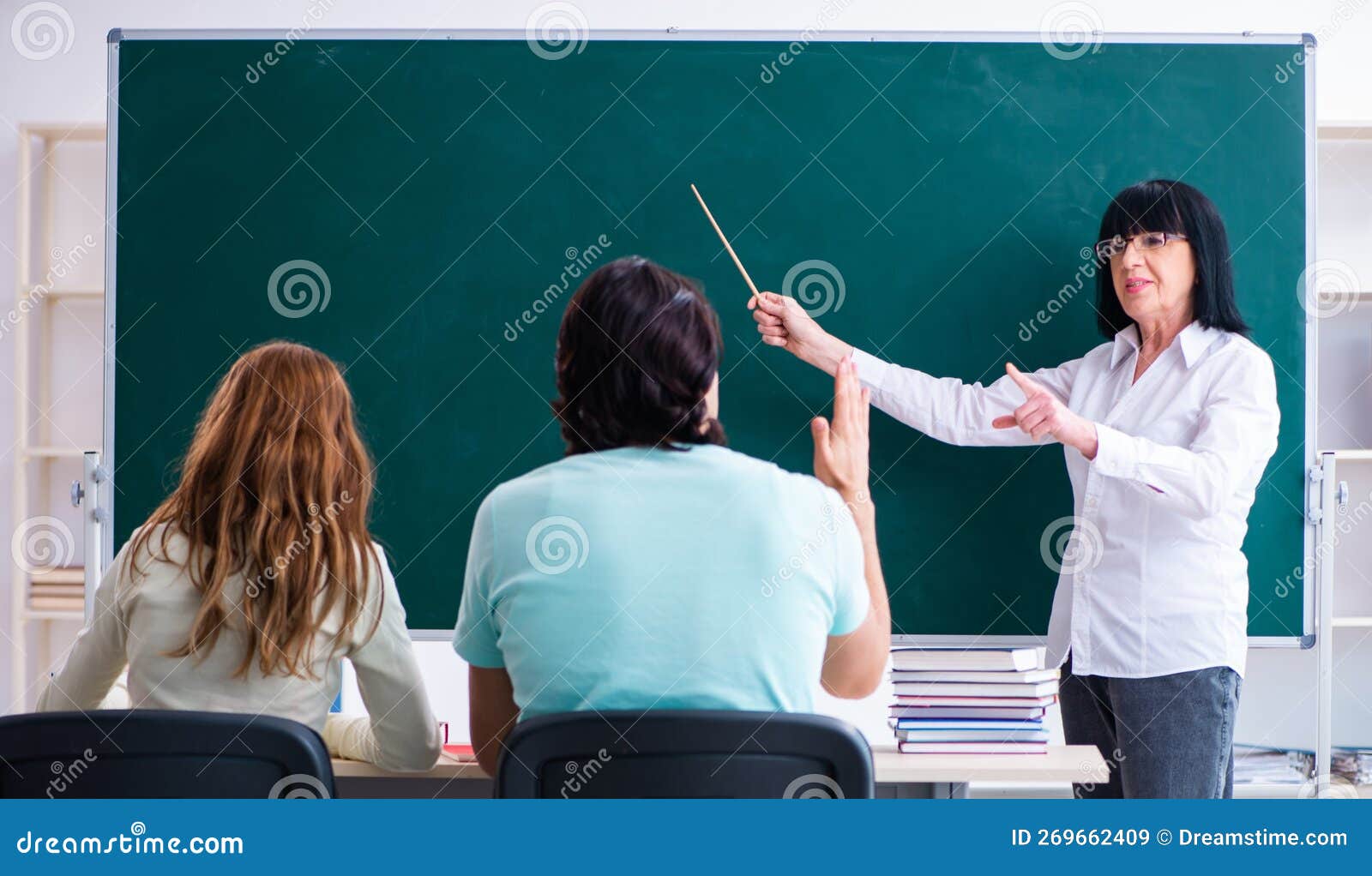 Old Teacher and Students in the Classroom Stock Image - Image of ready ...