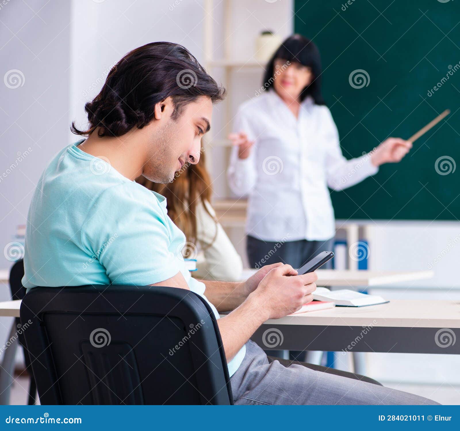 Old Teacher and Students in the Classroom Stock Image - Image of ...