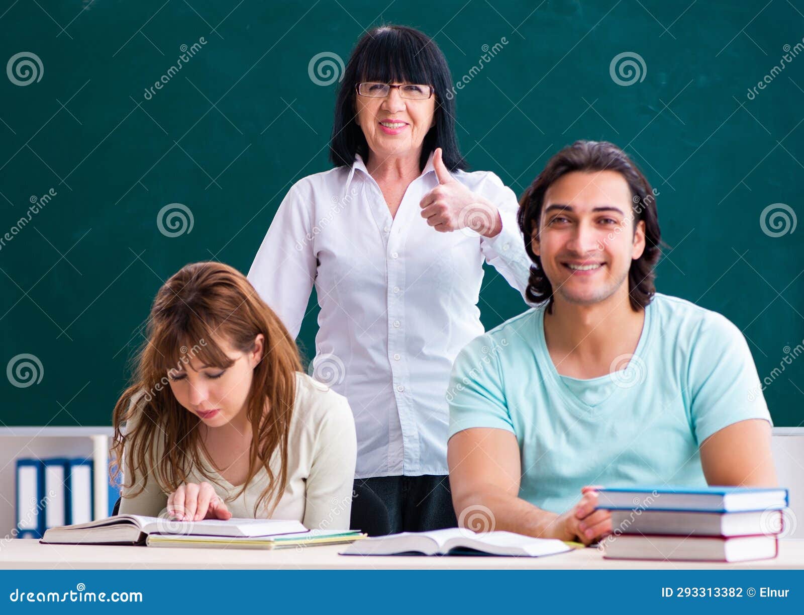 Old Teacher and Students in the Classroom Stock Photo - Image of ...