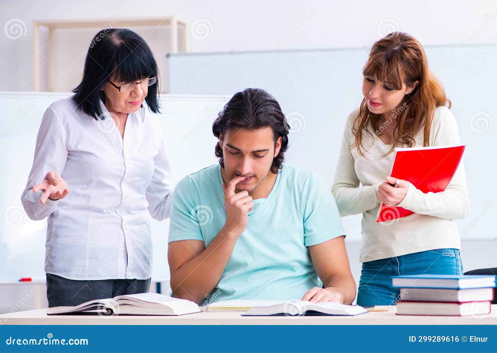 Old Teacher and Students in the Classroom Stock Photo - Image of pupil ...