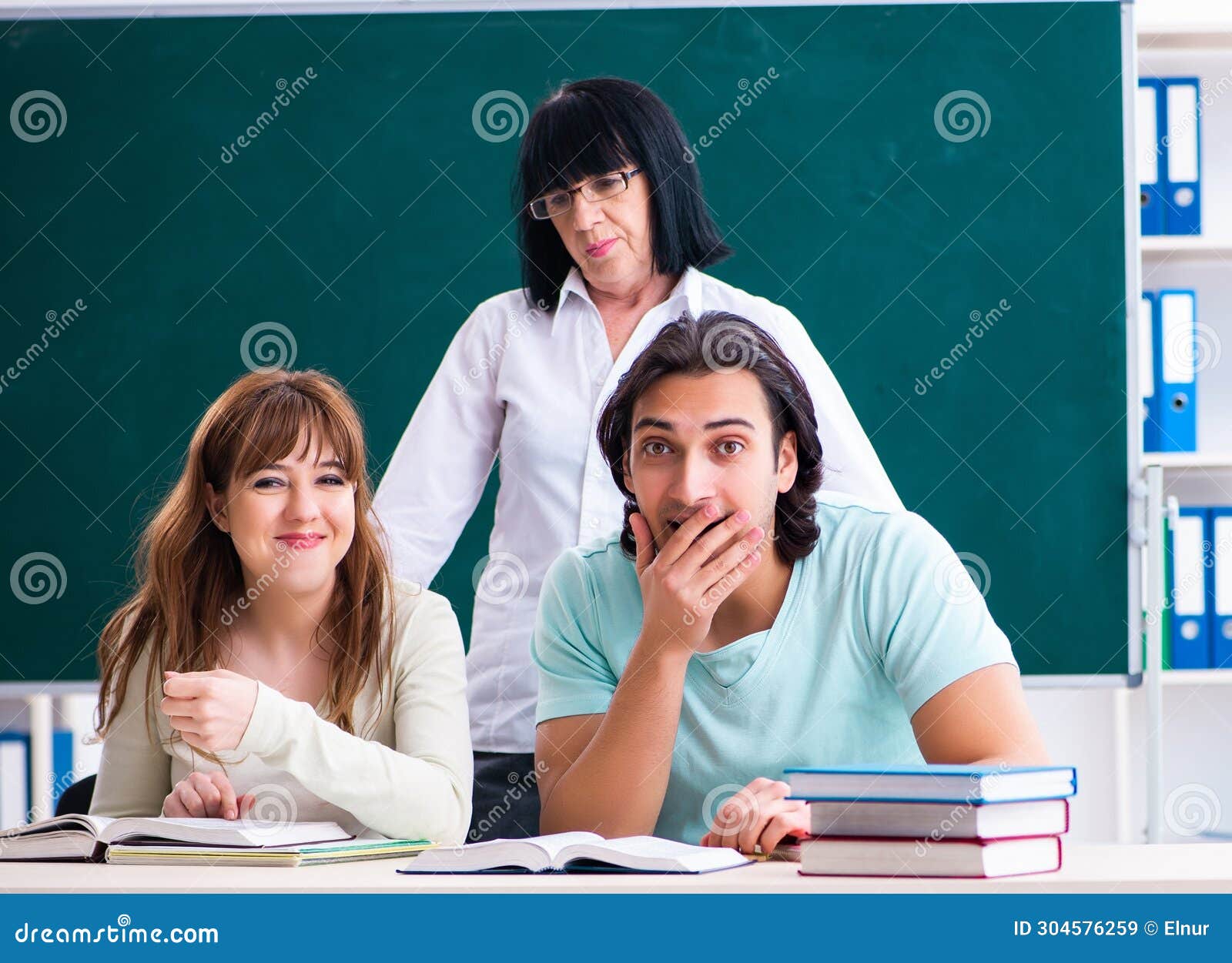 Old Teacher and Students in the Classroom Stock Image - Image of ...