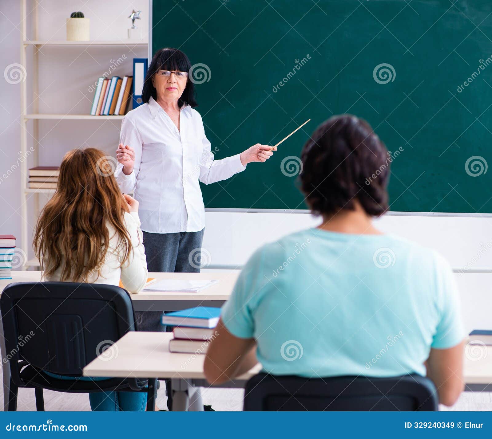 Old Teacher and Students in the Classroom Stock Image - Image of ...