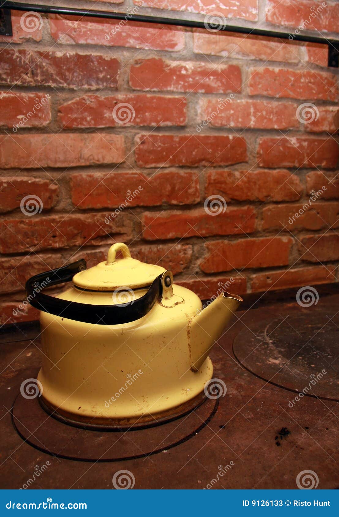 Old teapot stock image. Image of tree, brick, yellow, cooker - 9126133