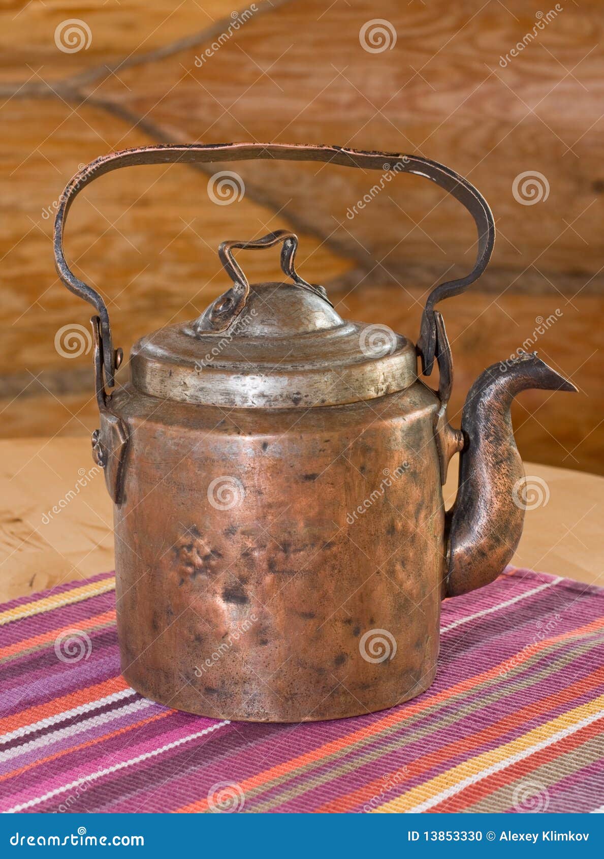 Old teapot on the table. stock photo. Image of logs, domestic - 13853330