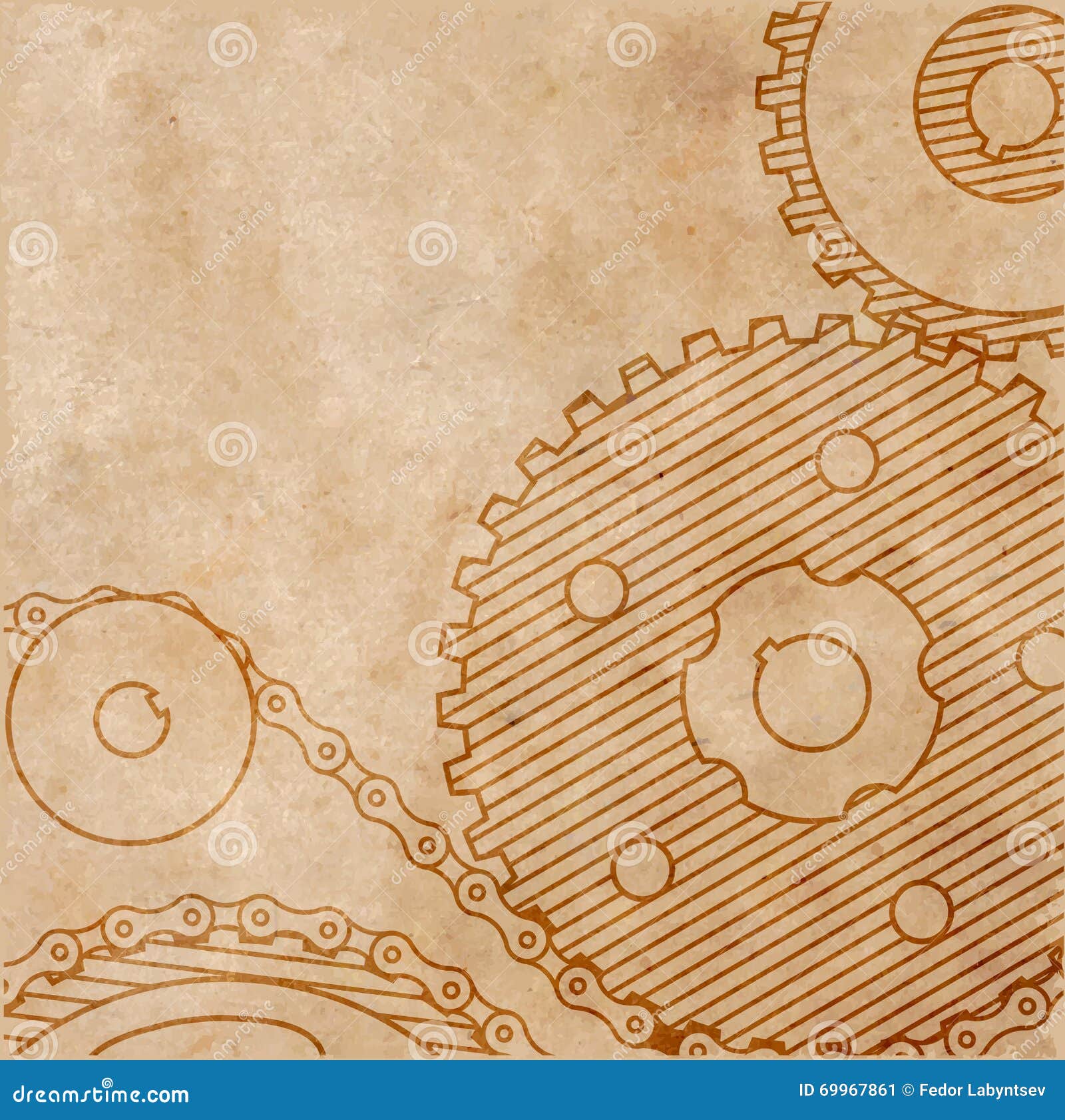 Old Technical Drawing of Gears on Paper in Grunge Style Stock Vector ...