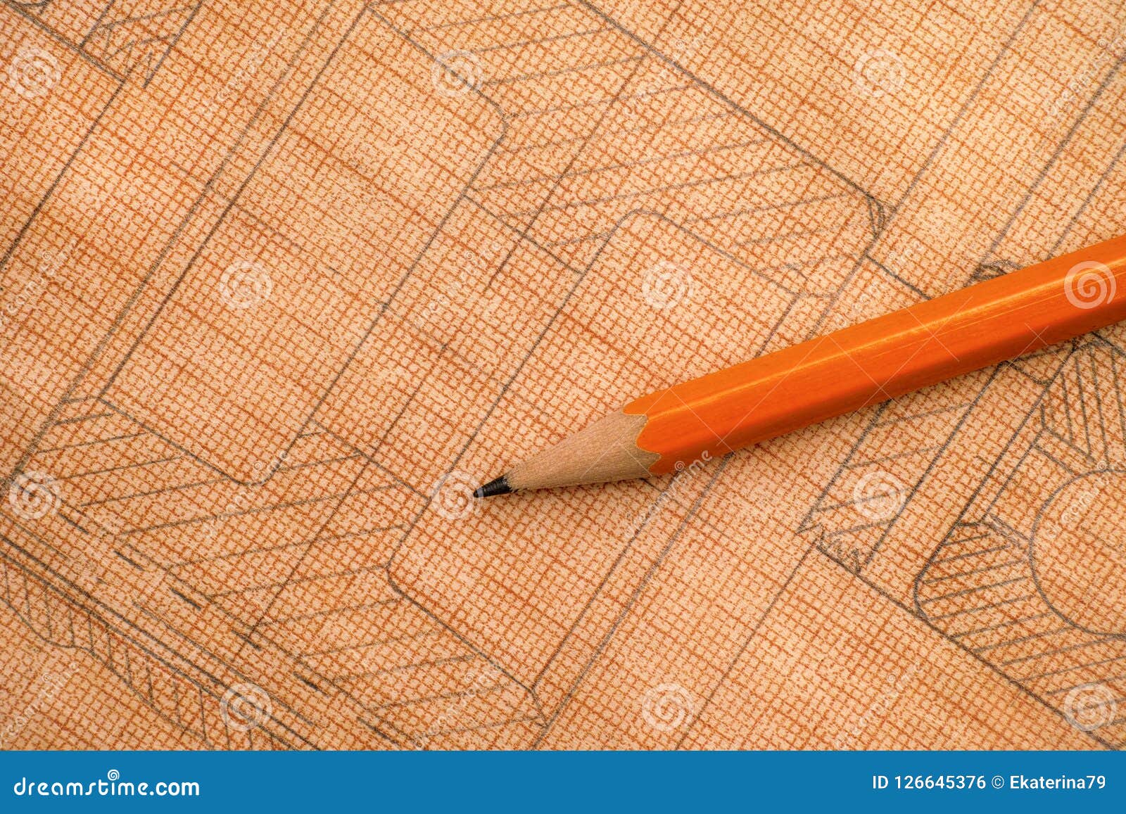Old Technical Drawing on Graph Paper with Pencil. Stock Photo - Image ...