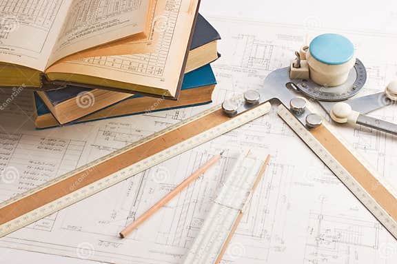 Old technical drawings stock image. Image of construction - 13224811