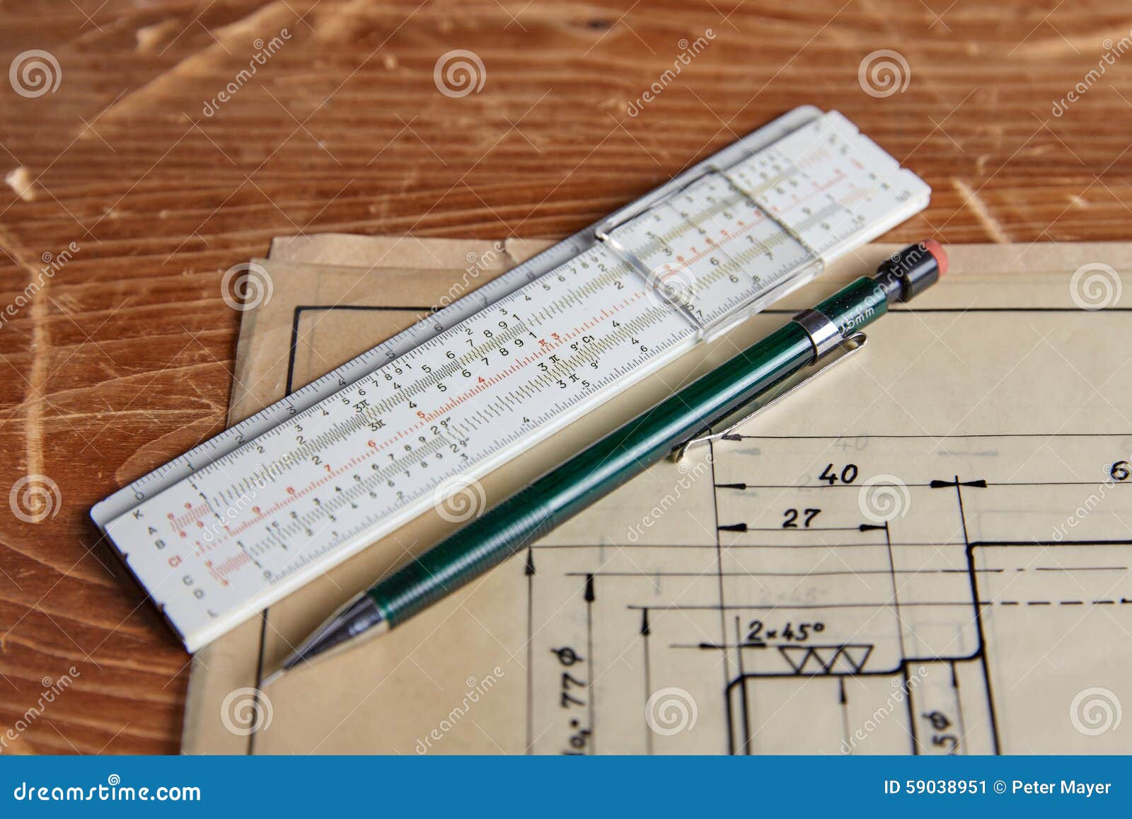 Old Technical Plan with Pen on Old Table Stock Image - Image of blue ...
