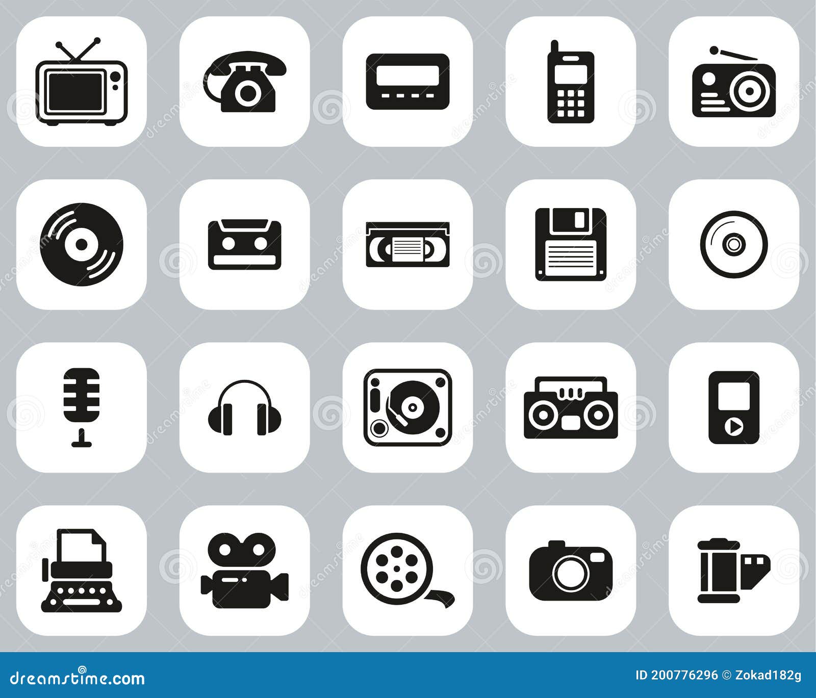 Old Technology Icons Black & White Flat Design Set Big Stock Vector ...
