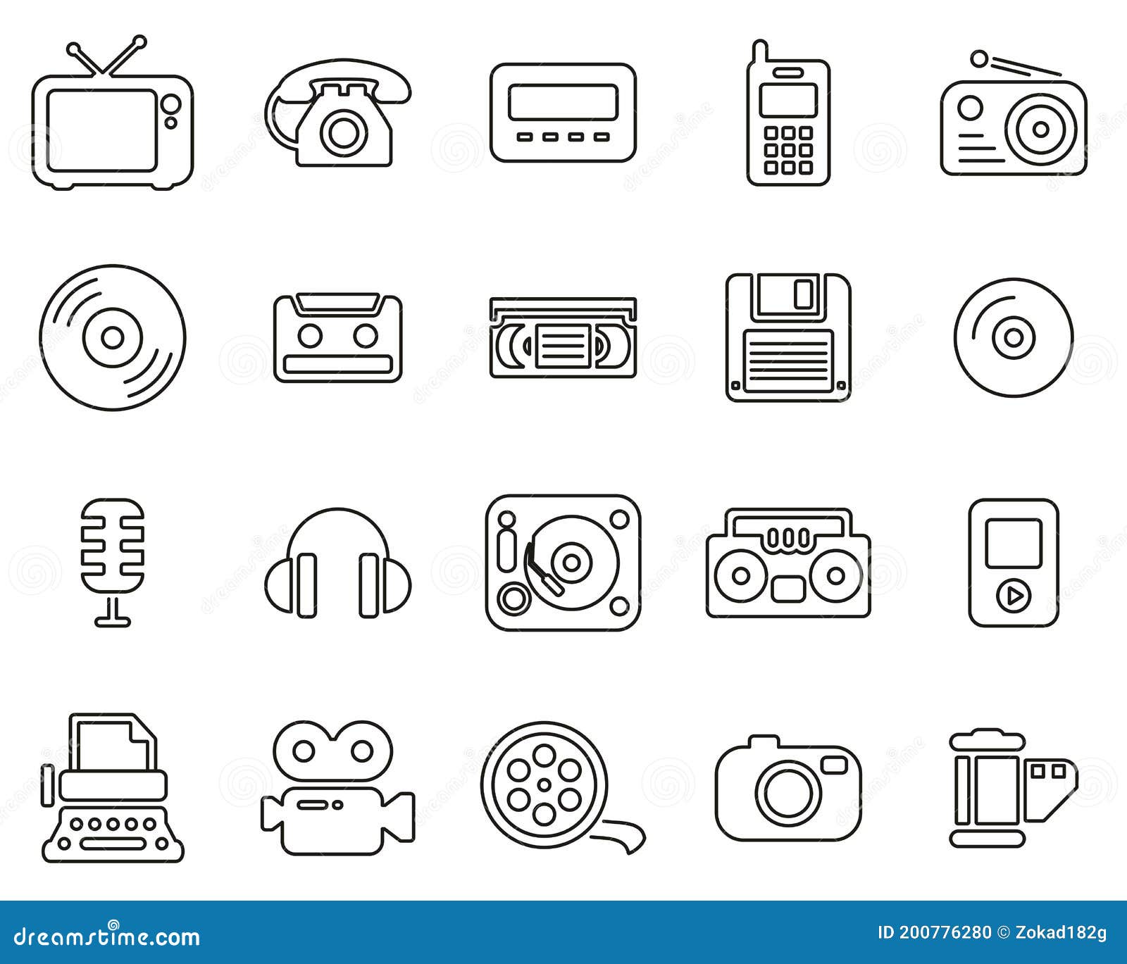 Old Technology Icons Black & White Thin Line Set Big Stock Vector ...