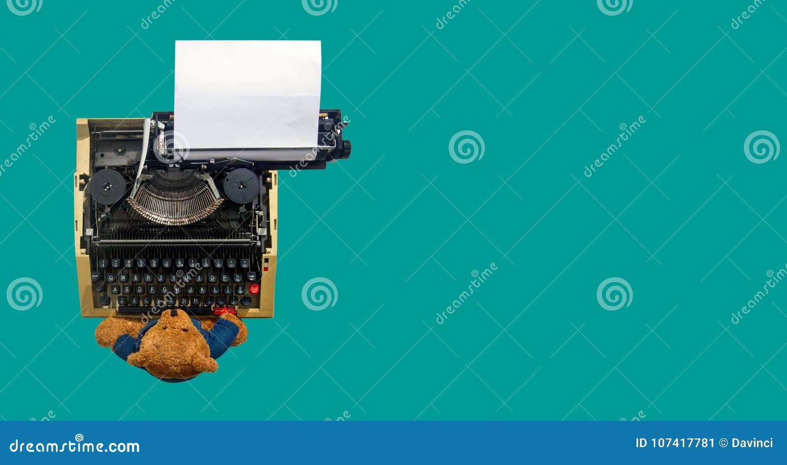 Teddy Bear at a Retro Typewriter from Above Stock Image - Image of ...