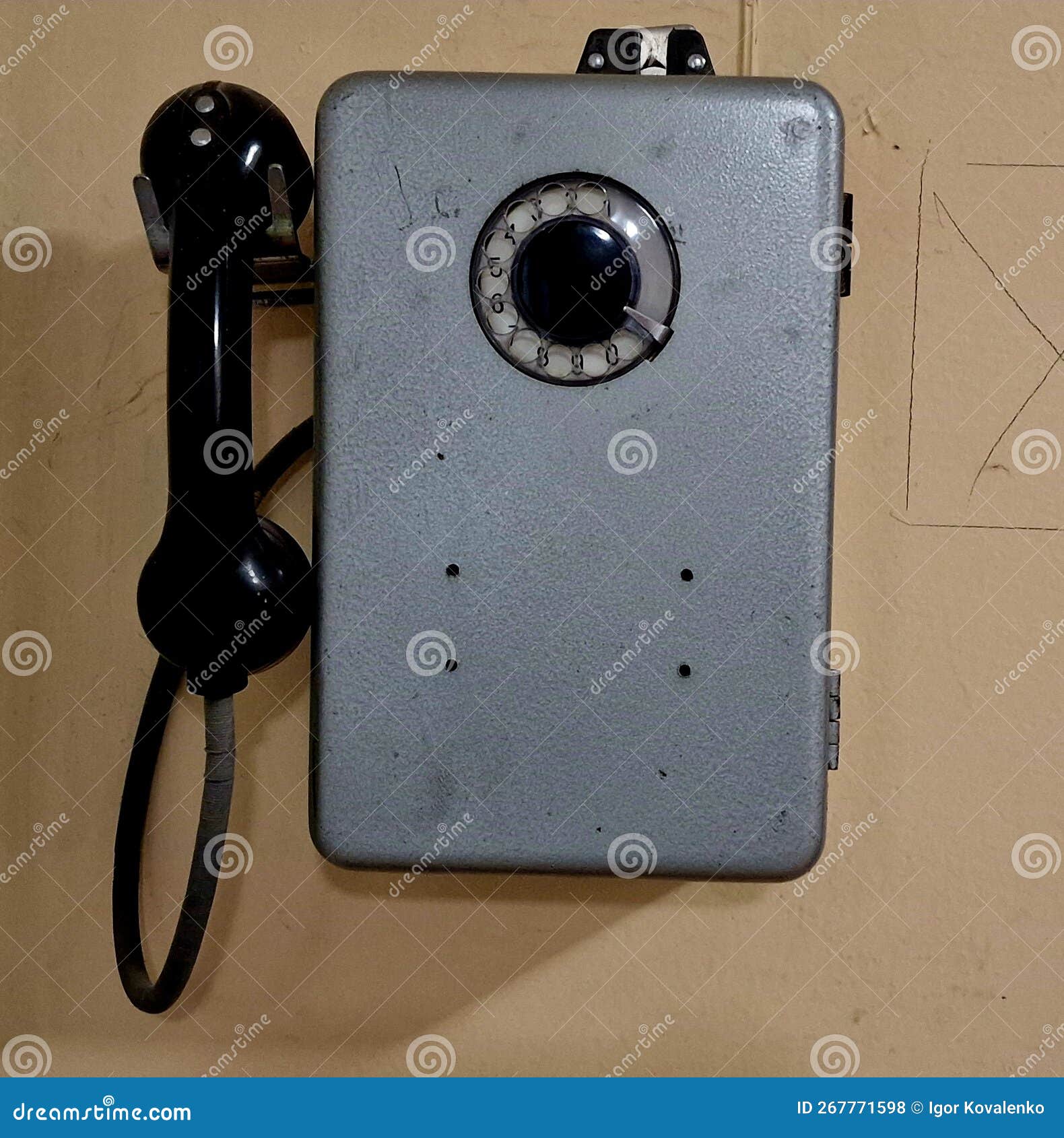 Old Telephone Hangs on a Concrete Wall Telephone Connection Stock Photo ...