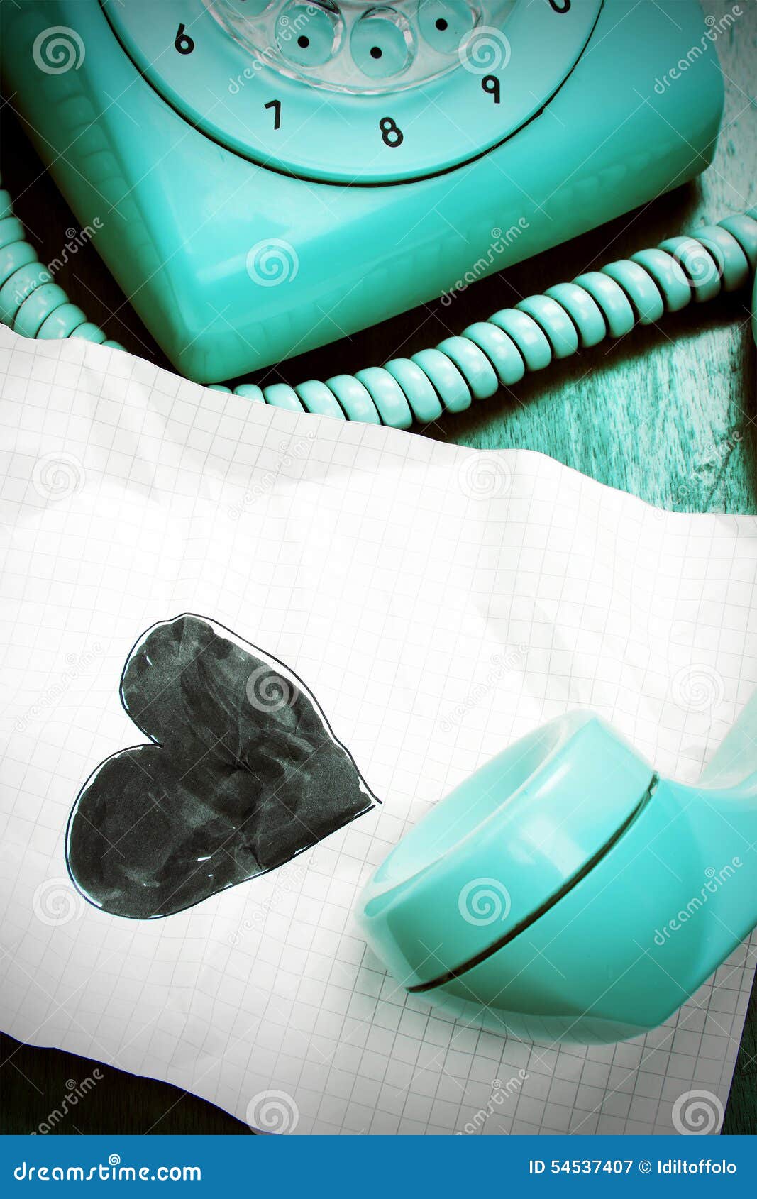 Old Telephone and Heart Shape Stock Image - Image of blue, sadness ...
