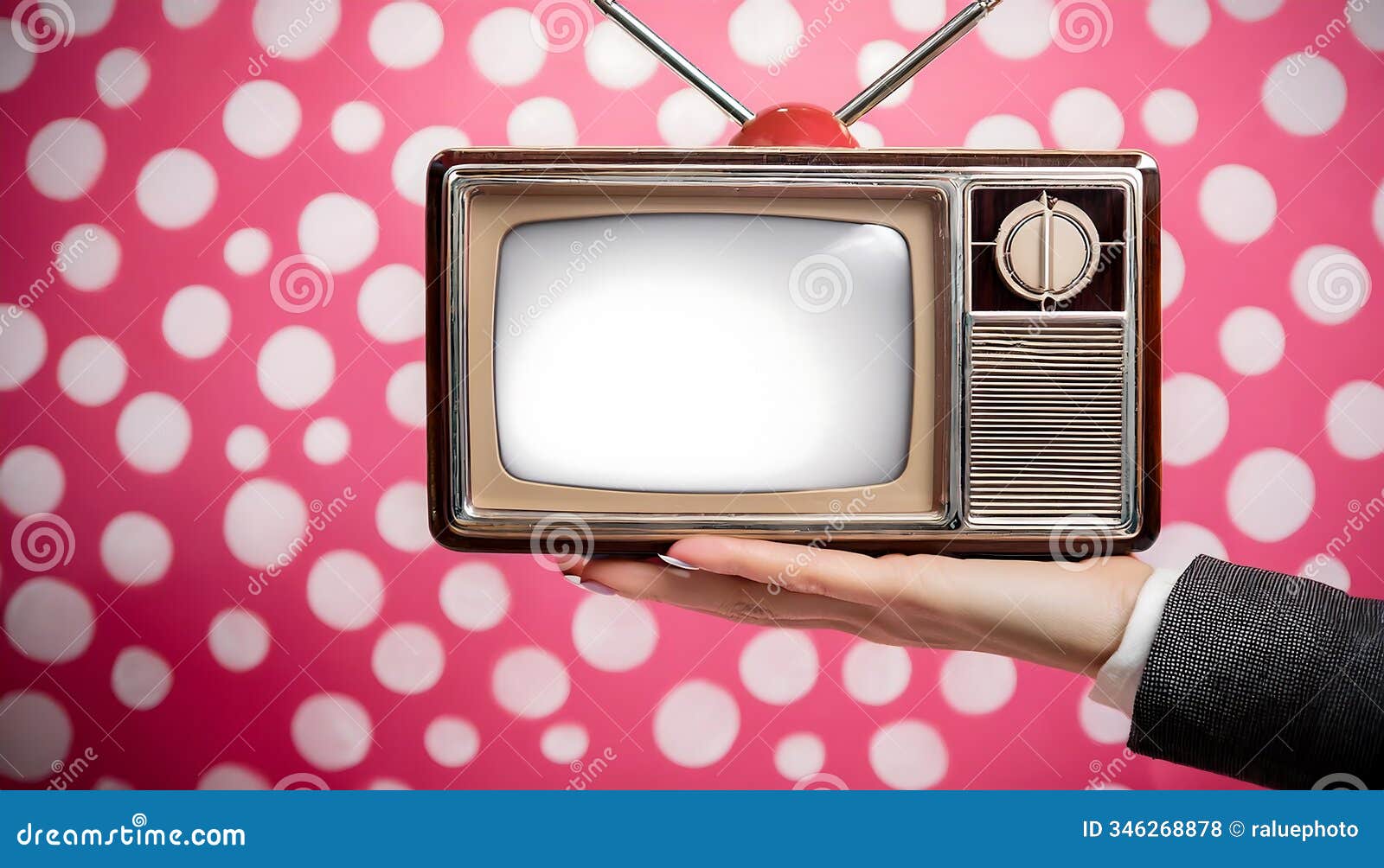 An Old Television with a Blank Screen, a Pink Background with a Red Dot ...