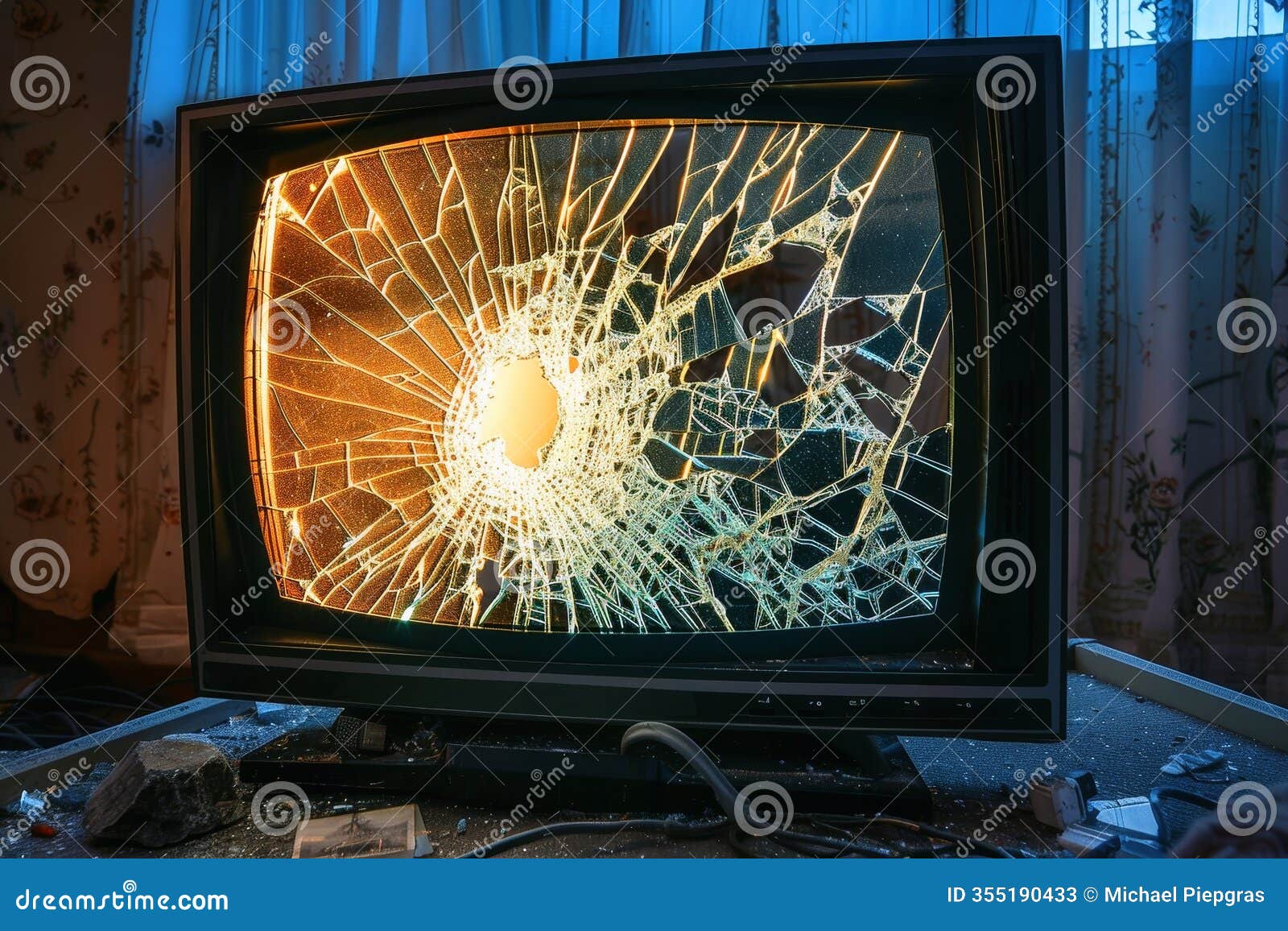 An Old Television with a Broken Display Stock Illustration ...