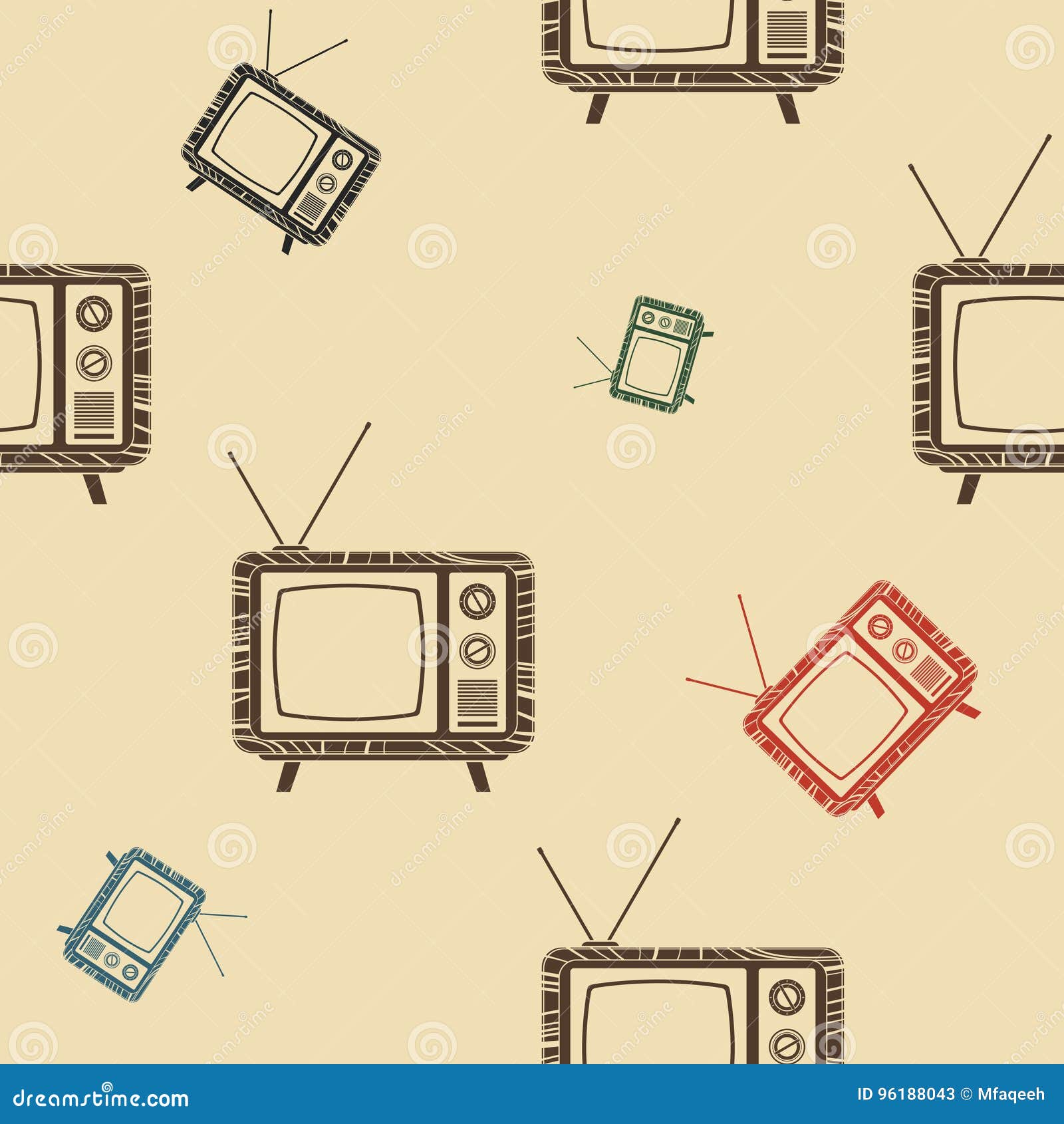 Old Classic Television Vector Illustration Seamless Pattern Stock ...