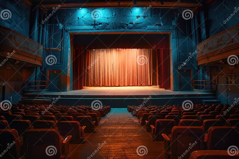 Old Theater Stage with Lighting Stock Image - Image of concert, movie ...