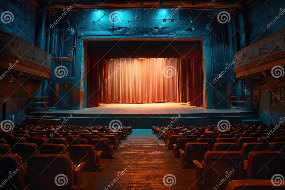 Old Theater Stage with Lighting Stock Image - Image of concert, movie ...