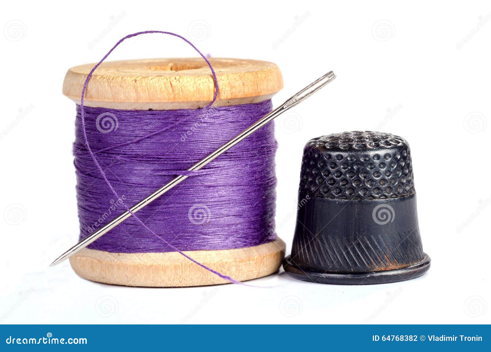 Old Thimble and Needle with Thread Stock Photo - Image of thread ...