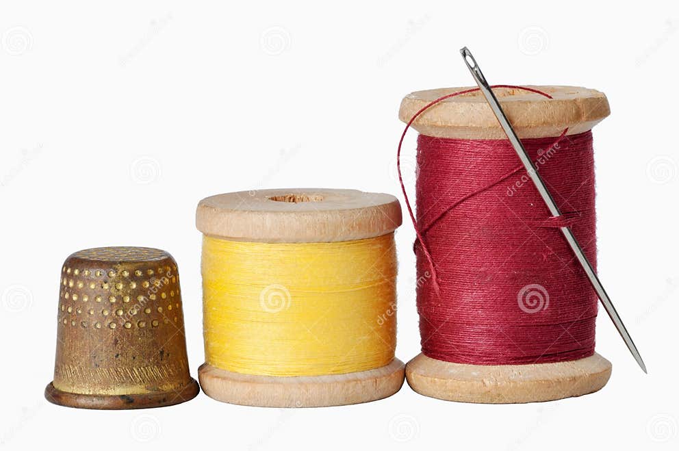 Old Thimble and Needles with Thread Stock Photo - Image of fashioned ...