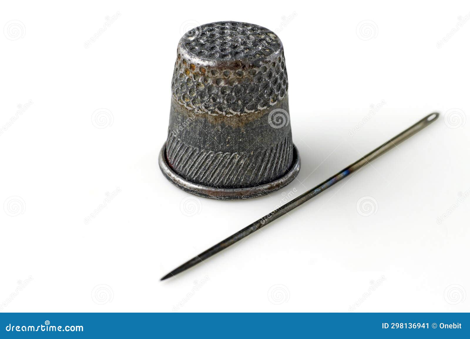Old Thimble and Rusty Sewing Needle Isolated on White Background Stock ...