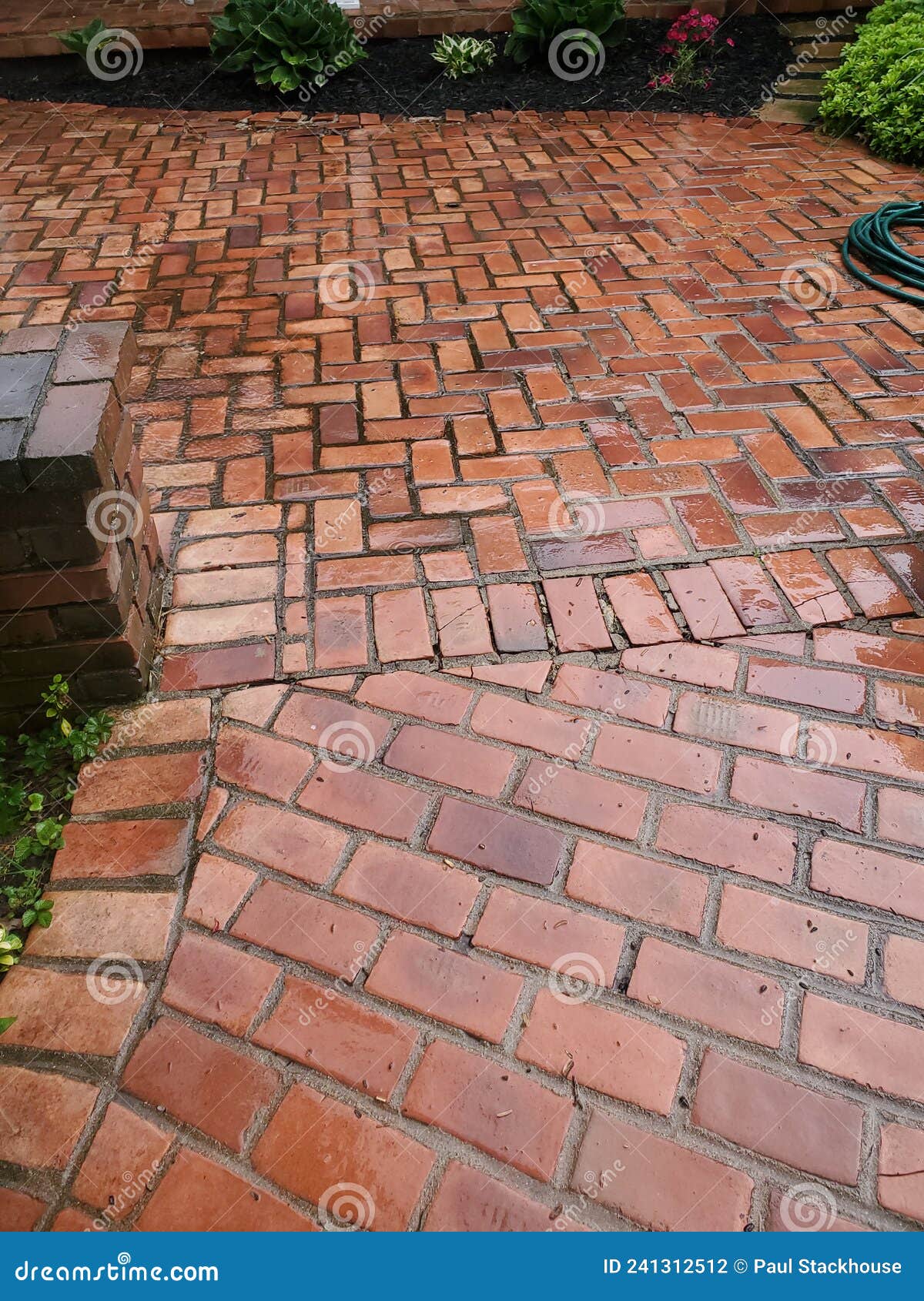 Old Thin Brick Paver Patio Makeover Stock Photo - Image of wall, rock ...