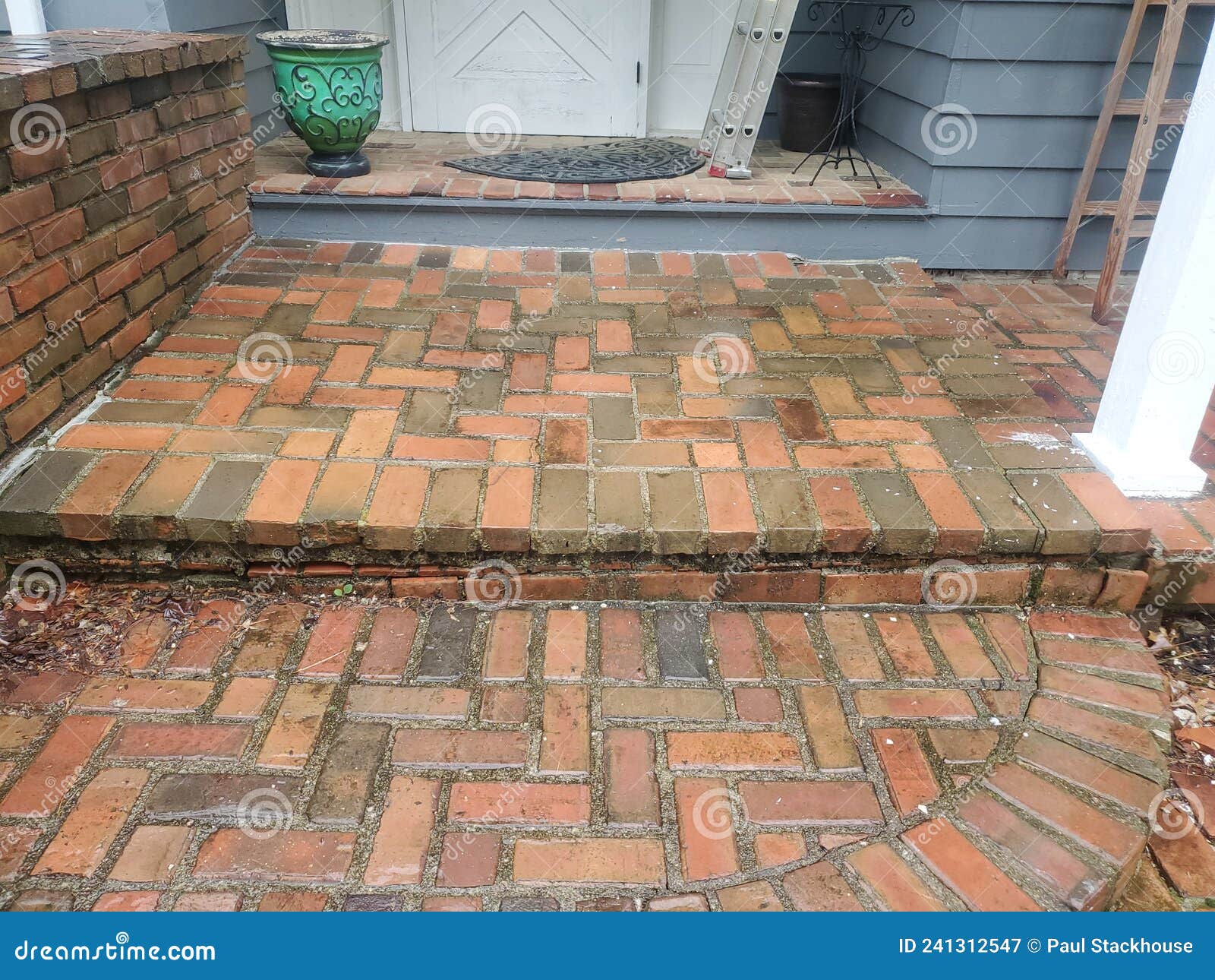 Old Thin Brick Paver Patio Makeover Stock Image - Image of wood, brick ...