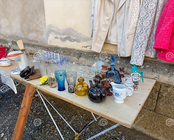 Old Things for the Flea Market on a Table Stock Image - Image of retail ...