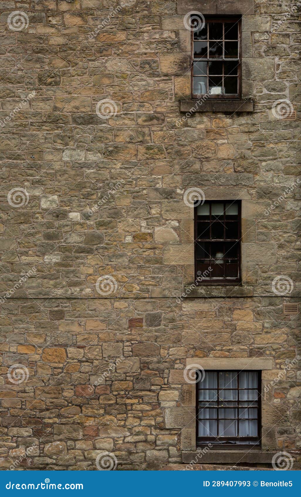 Old Three Windows Building on Brick Wall Stock Image - Image of windows ...