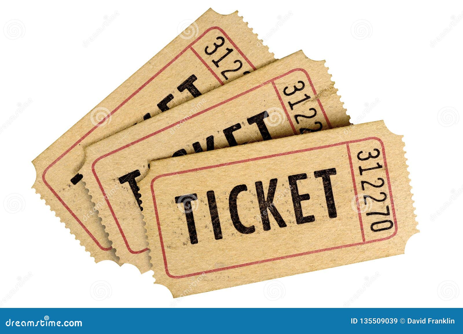 Old Vintage Retro Three Ticket Stack Isolated on White Stock Image ...