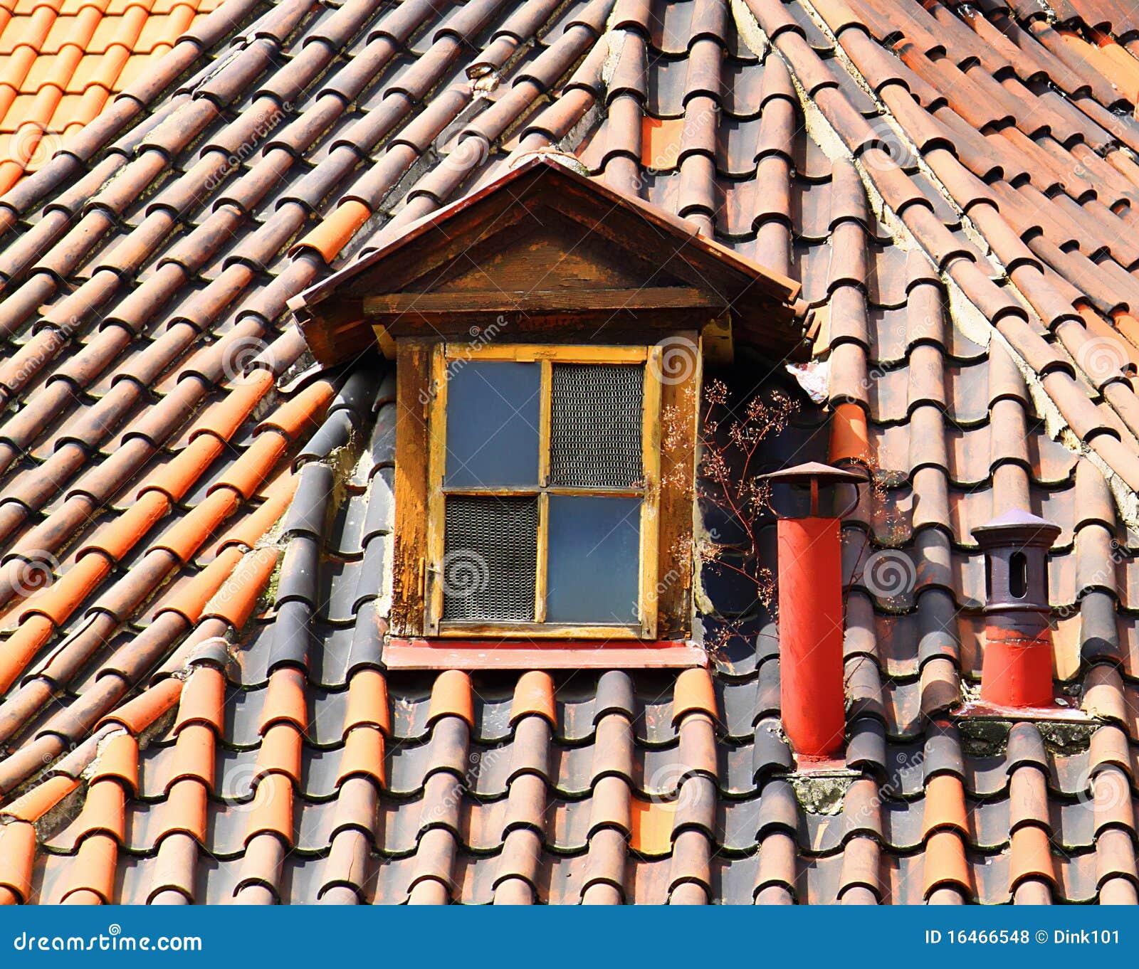 Old tiles roof and window stock photo. Image of pipe - 16466548