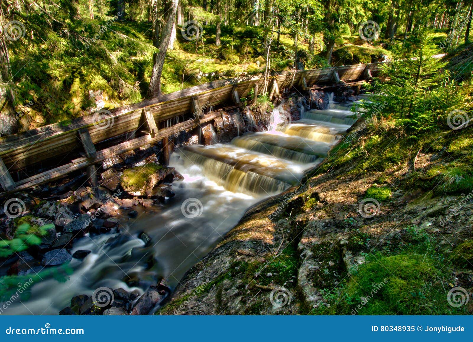 Old Timber Rafting Facility and Waterfall in the Swedish Woods Stock ...