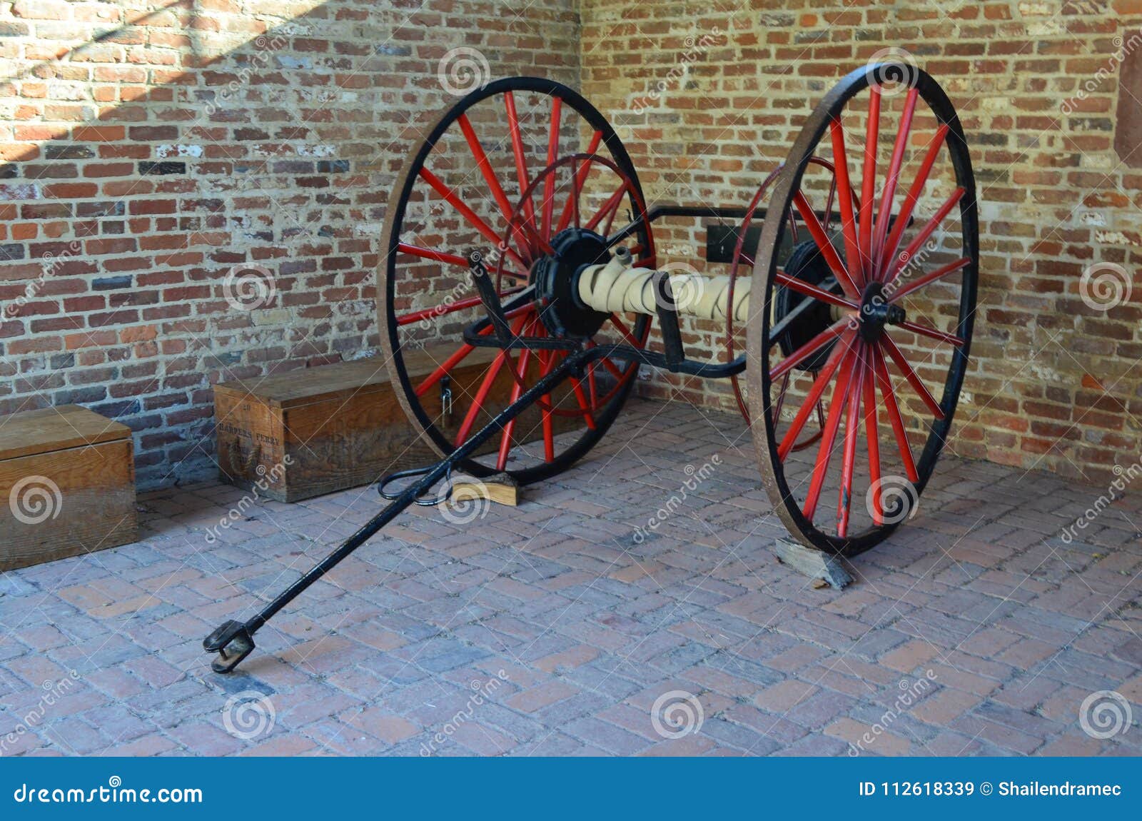 Old Time Fire Hose on Wheels Stock Image - Image of brick, time: 112618339