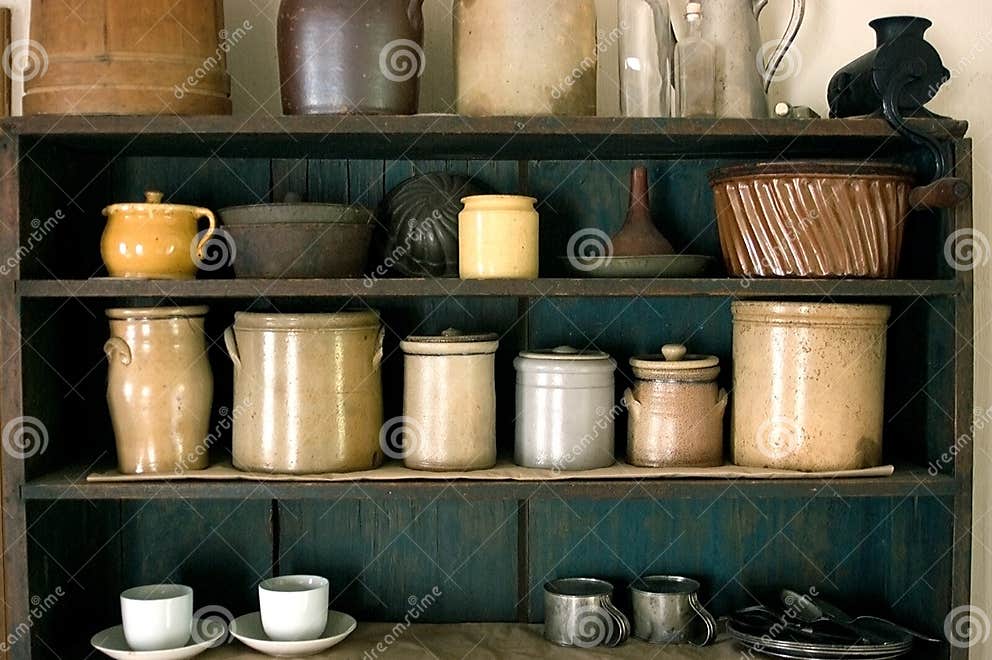 Old Time Kitchen Farm Pantry Stock Image - Image of shelves, country ...