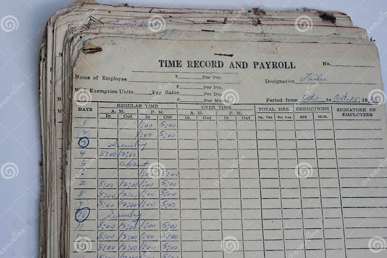 Old Time Record and Payroll Stock Image - Image of documents, paper ...