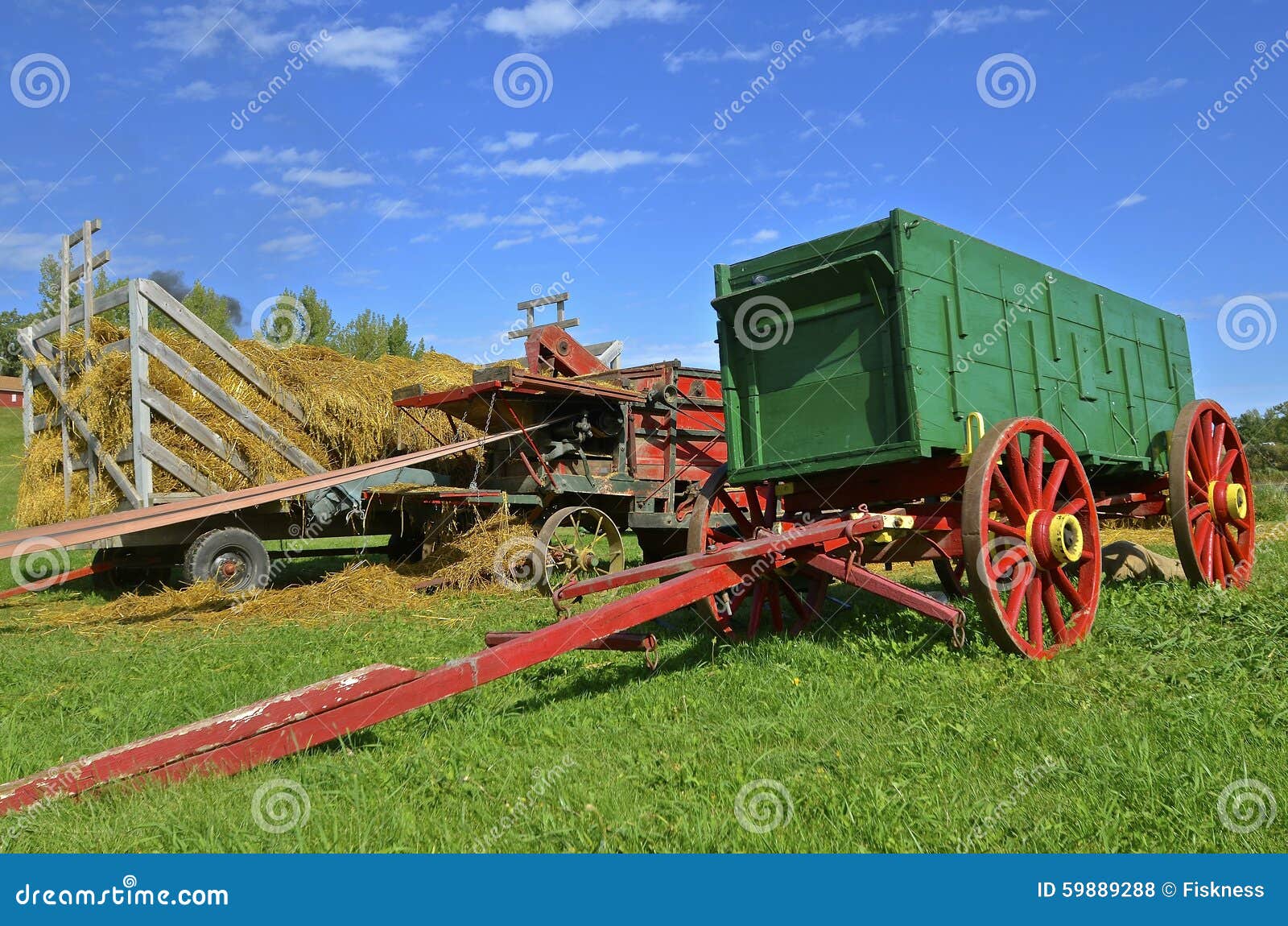 Old time threshing scene stock photo. Image of wagon - 59889288