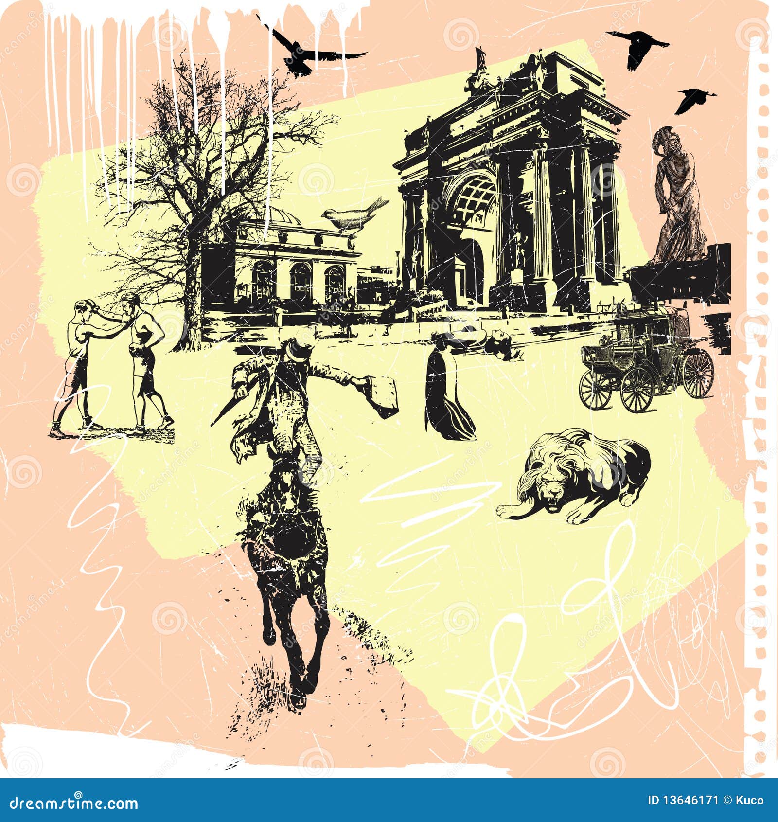 Old times stock vector. Illustration of rider, town, idea - 13646171