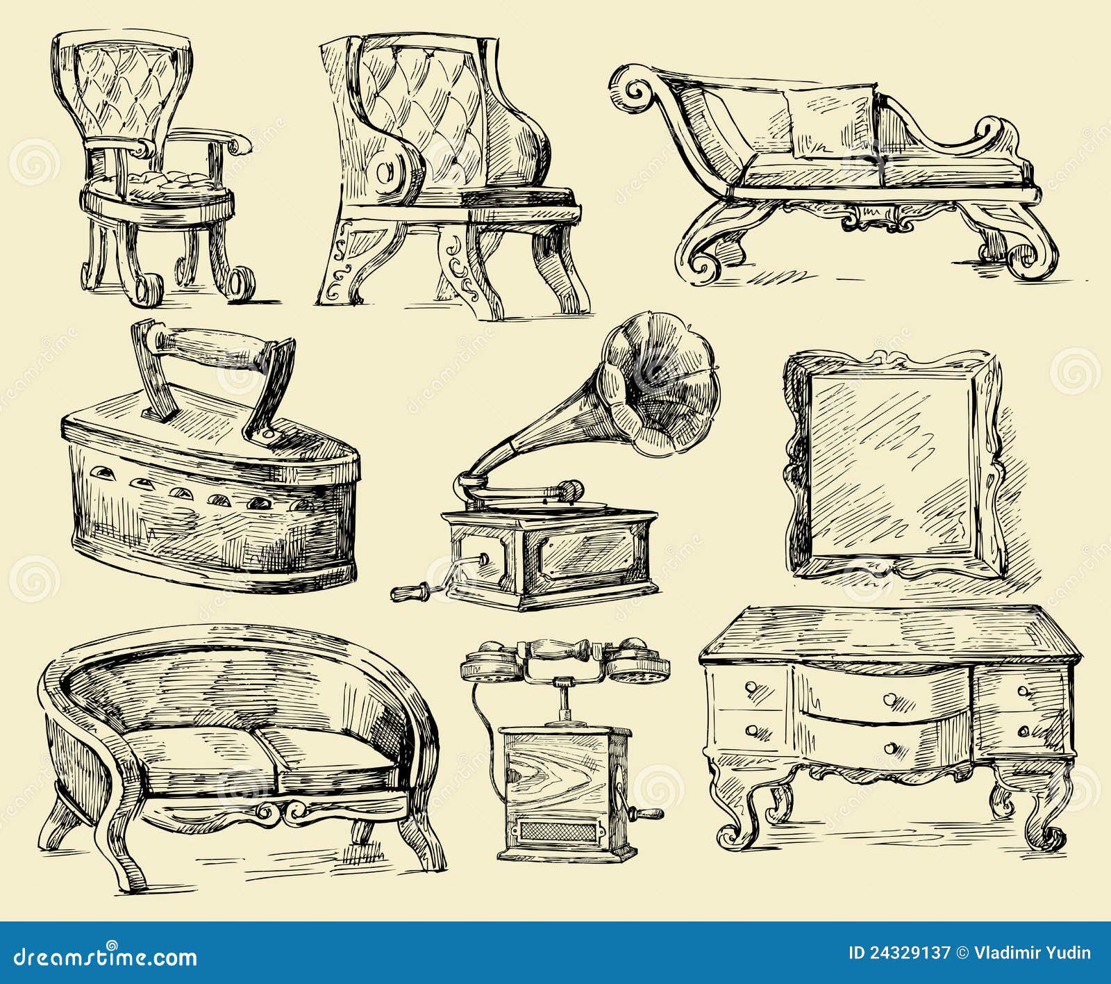 Old Times-original Hand Drawn Set Stock Vector - Illustration of ...