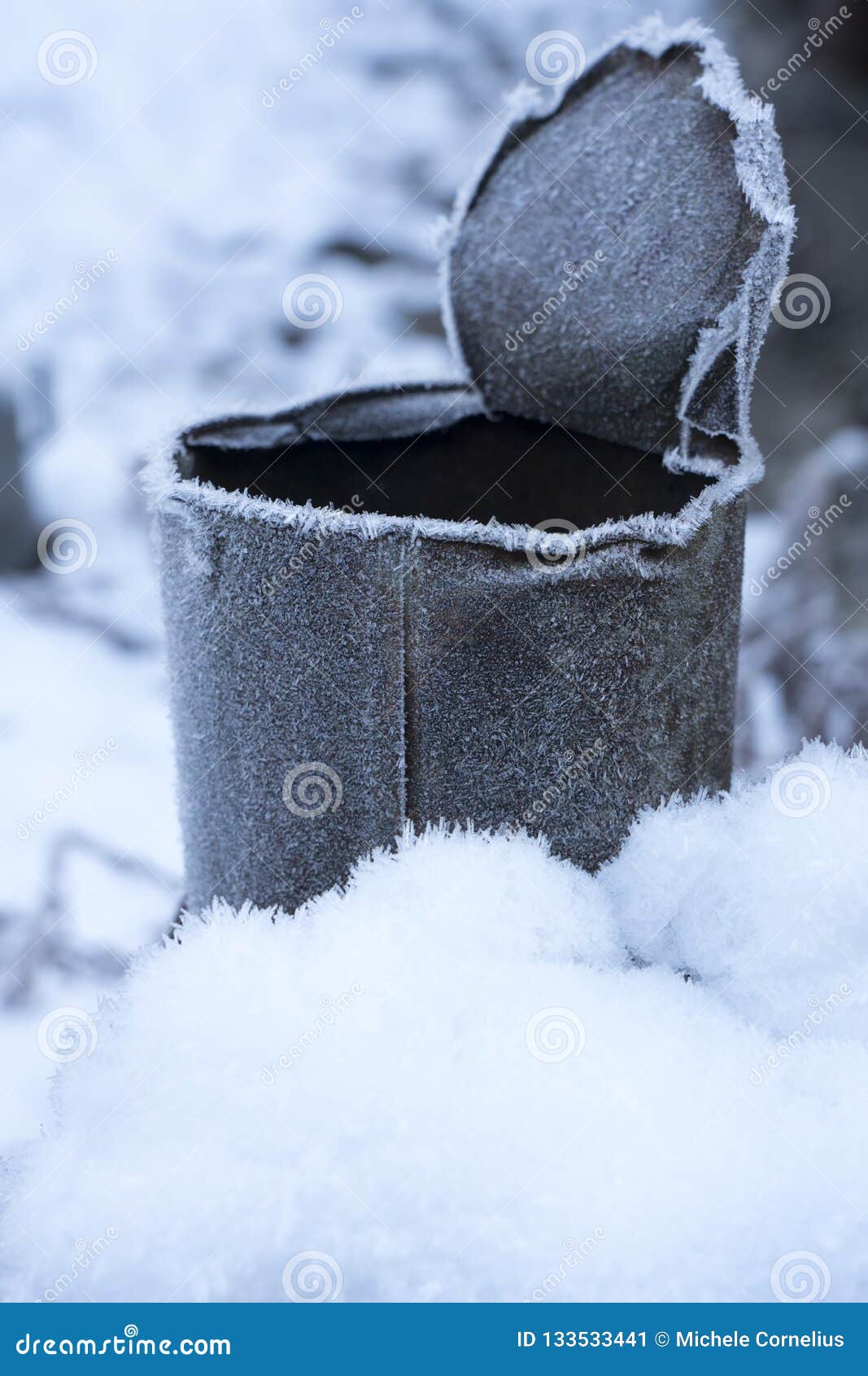 Old tin can in snow stock image. Image of outdoor, metal - 133533441